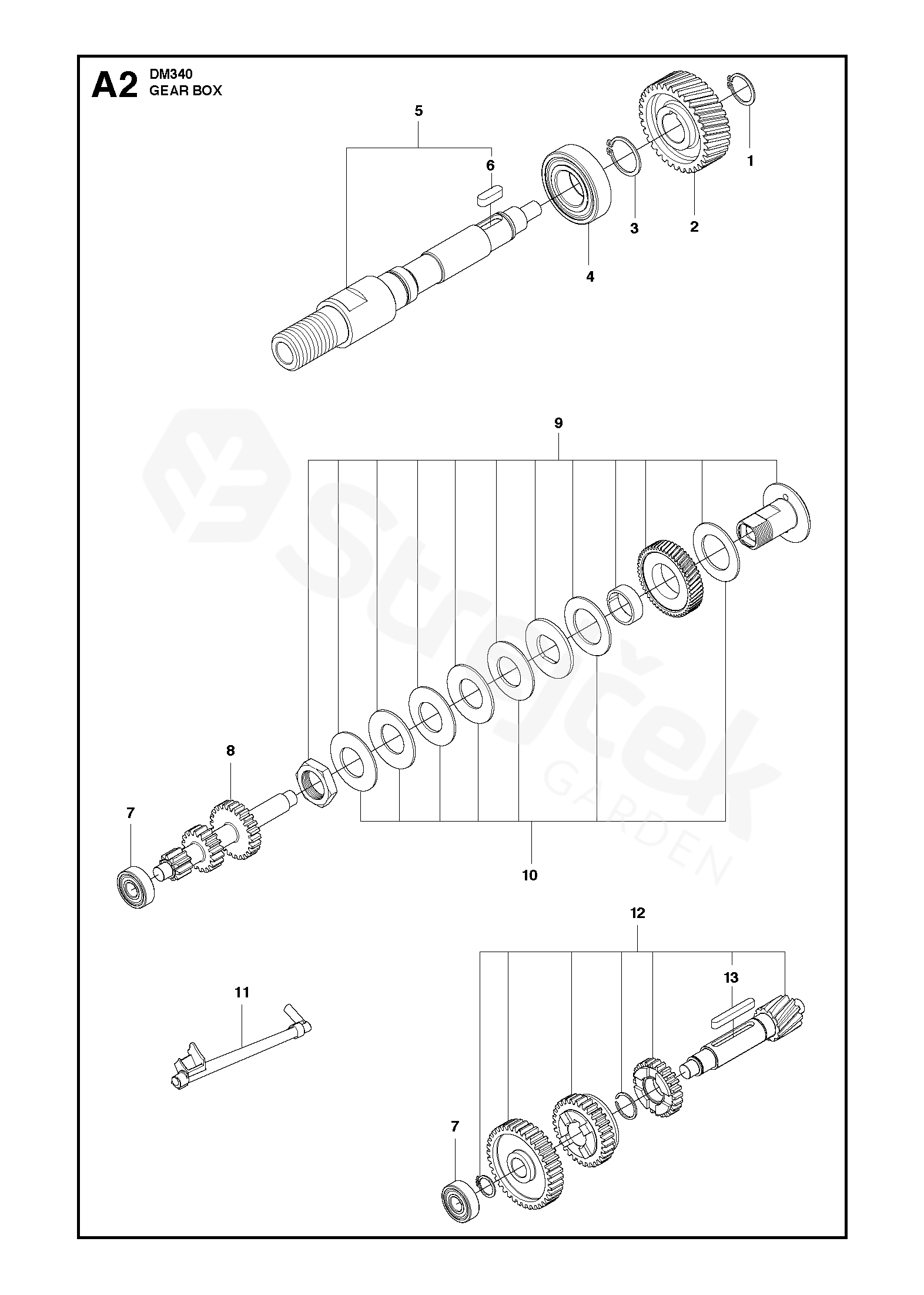 Spare parts - Partlist - DM340 DM340, 2012 - GEAR BOX | sGarden.cz