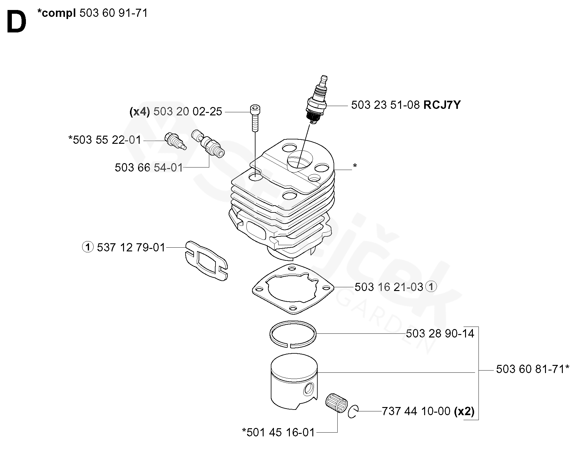 Náhradní díly - rozkres - 55 55 EU1, 2005-04 - VÁLEC PÍST | sGarden.cz